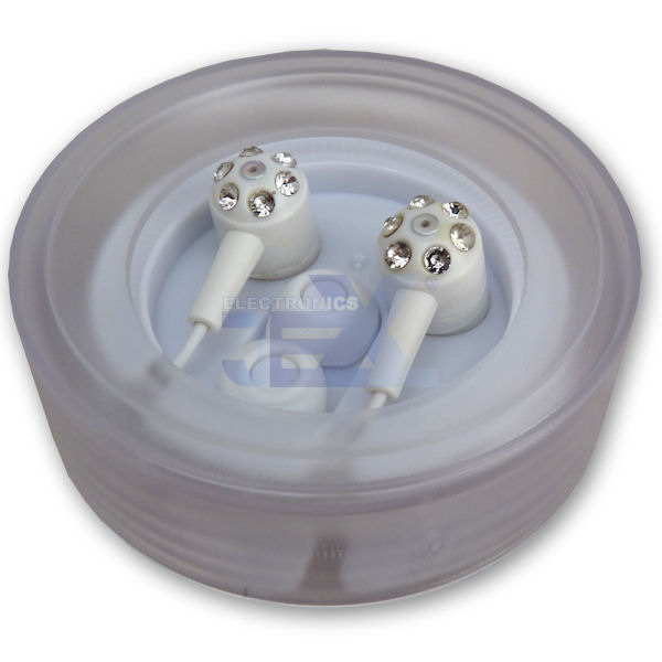 Jewel/Jeweled White Silicon Earbuds Earphones w/ Hard Case Crystal ...