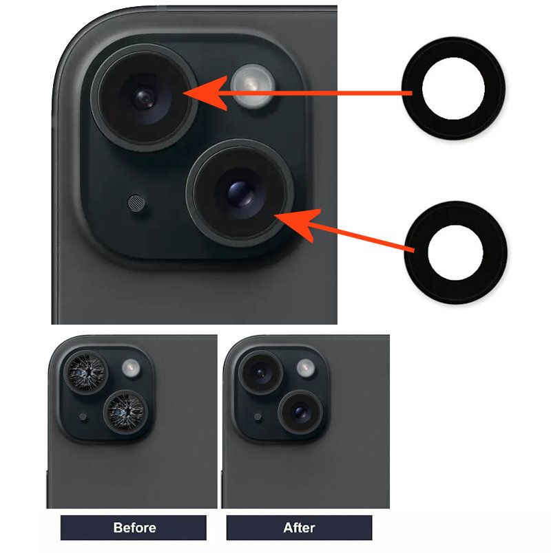 Jex Electronics LLC > iPhone 15 > Replacement Rear Back Camera Glass ...